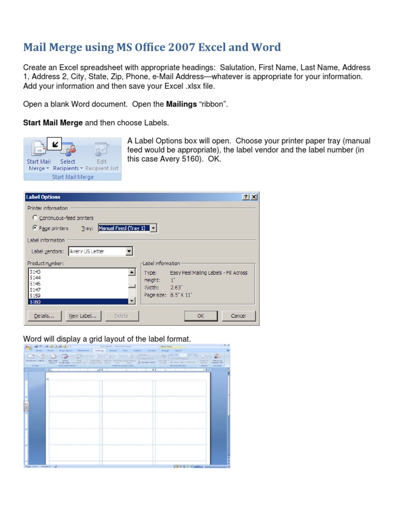 Create mailing labels from Excel using Word mail merge | PDF ...