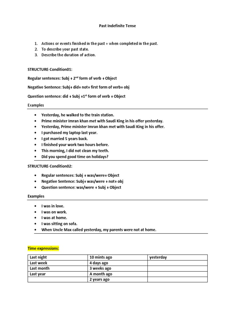 Actions or Events Finished in The Past + When Completed in The Past. 2 ...