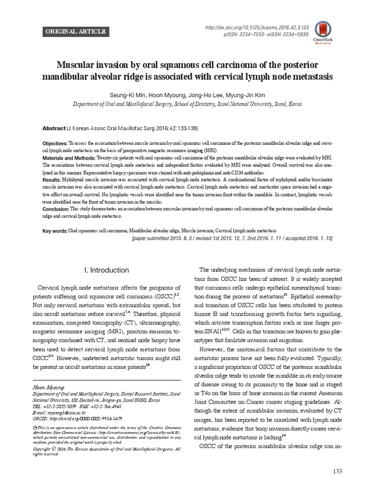 Muscular Invasion by Oral Squamous Cell Carcinoma of The Posterior ...