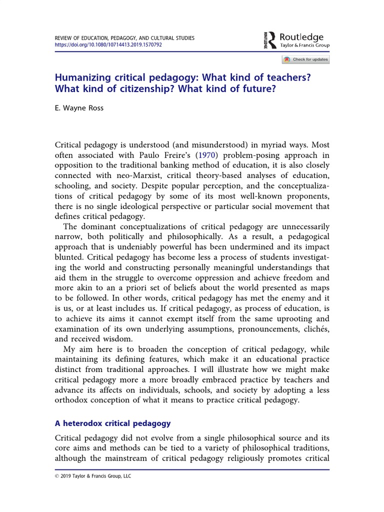 Humanizing Critical Pedagogy: What Kind of Teachers? What Kind of ...