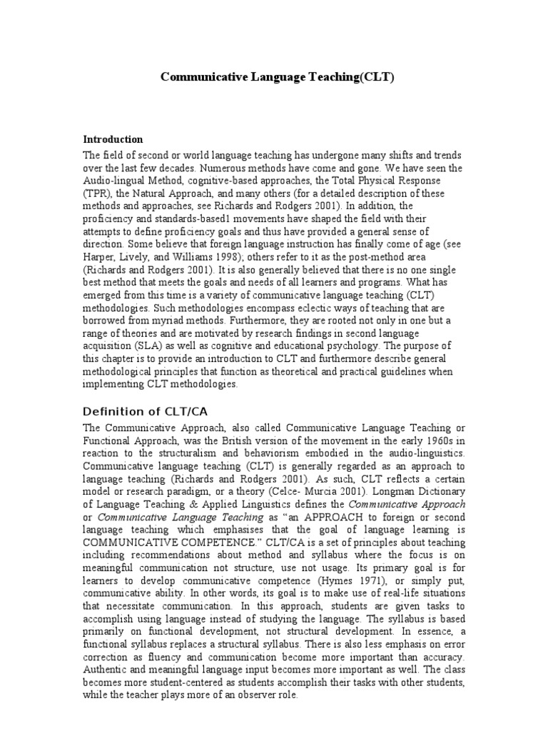 Communicative Language Teaching (CLT) | PDF | Second Language ...