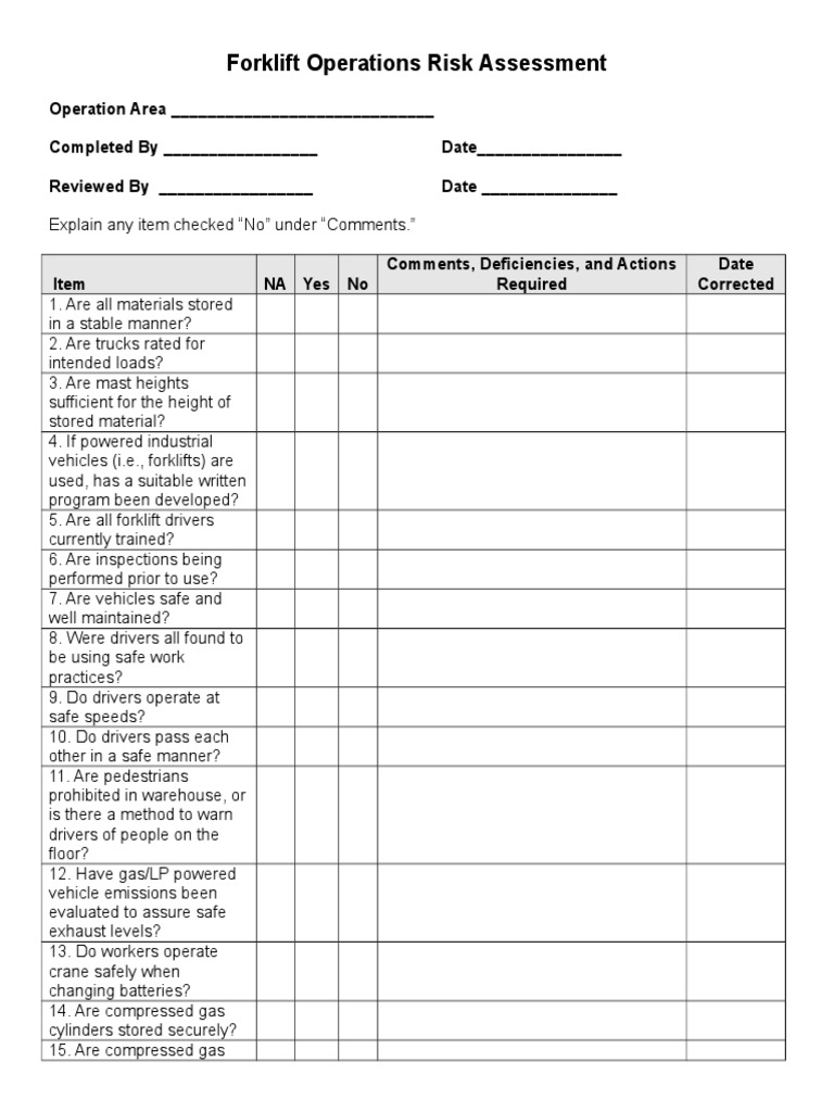 SAMPLE Forklift Risk Assessment Guidelines | PDF | Technology & Engineering