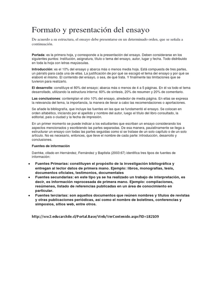 Formato y Presentacion de Ensayos | Ensayos | Comunicación escrita