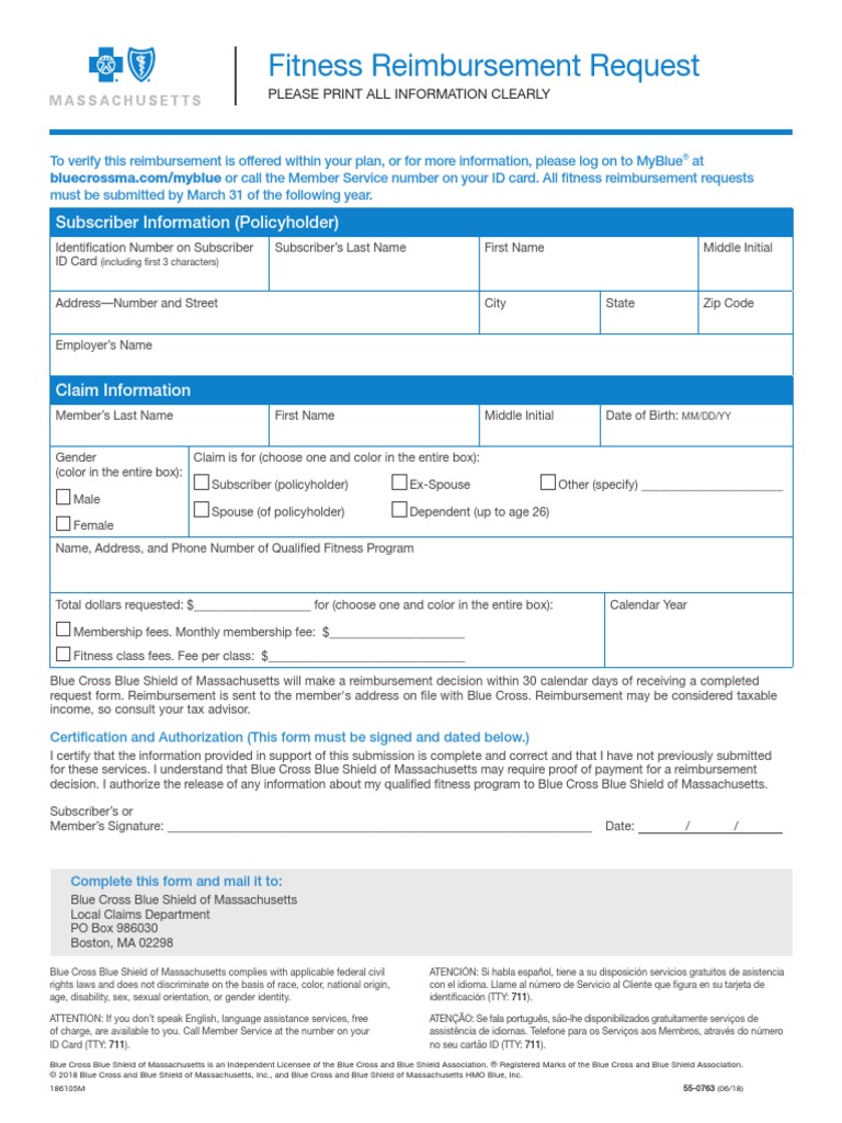 BCBS Fitness Reimbursement Request Form | PDF | Identity Document ...
