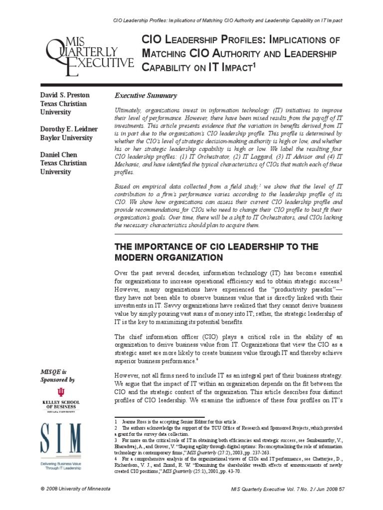 CIO Leadership Profiles | PDF | Chief Information Officer | Strategic ...