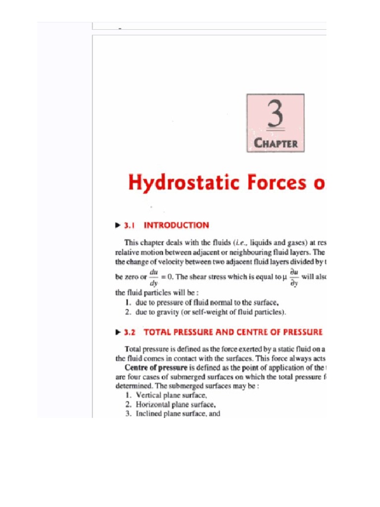 Hydrostatic Forces On Surfaces | PDF