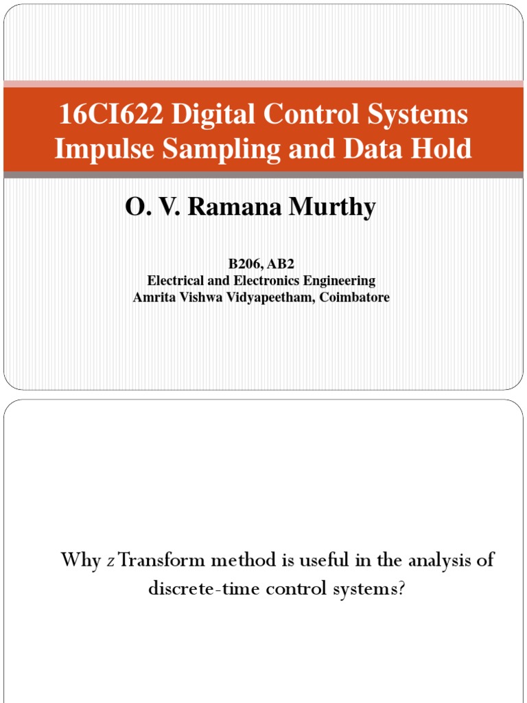 16CI622 Digital Control Systems Impulse Sampling and Data Hold | PDF ...