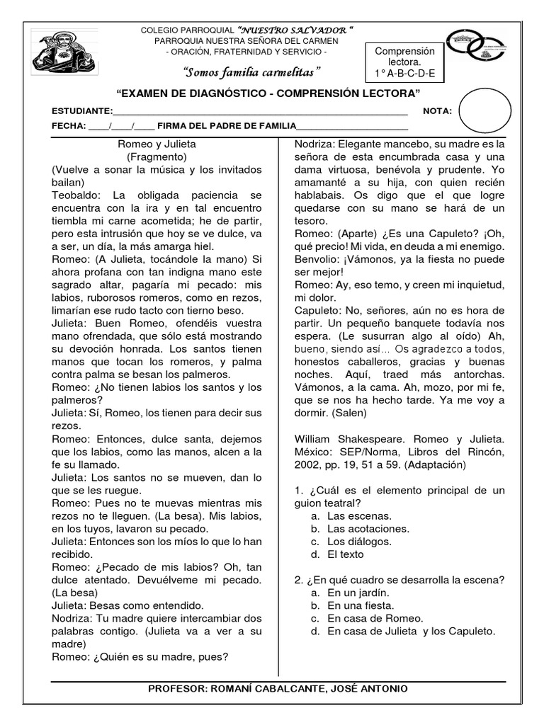 Comprensión Lectora | PDF | Romeo y Julieta | Teatro