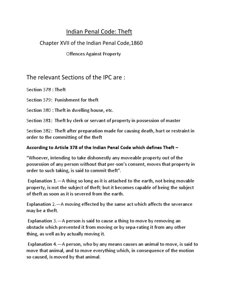 Indian Penal Code Project | PDF | Theft | Possession (Law)