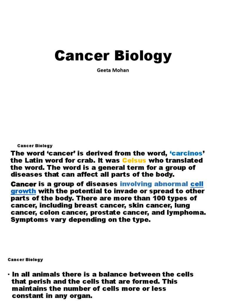 Cancer Biology PPT | Metastasis | Cell Growth