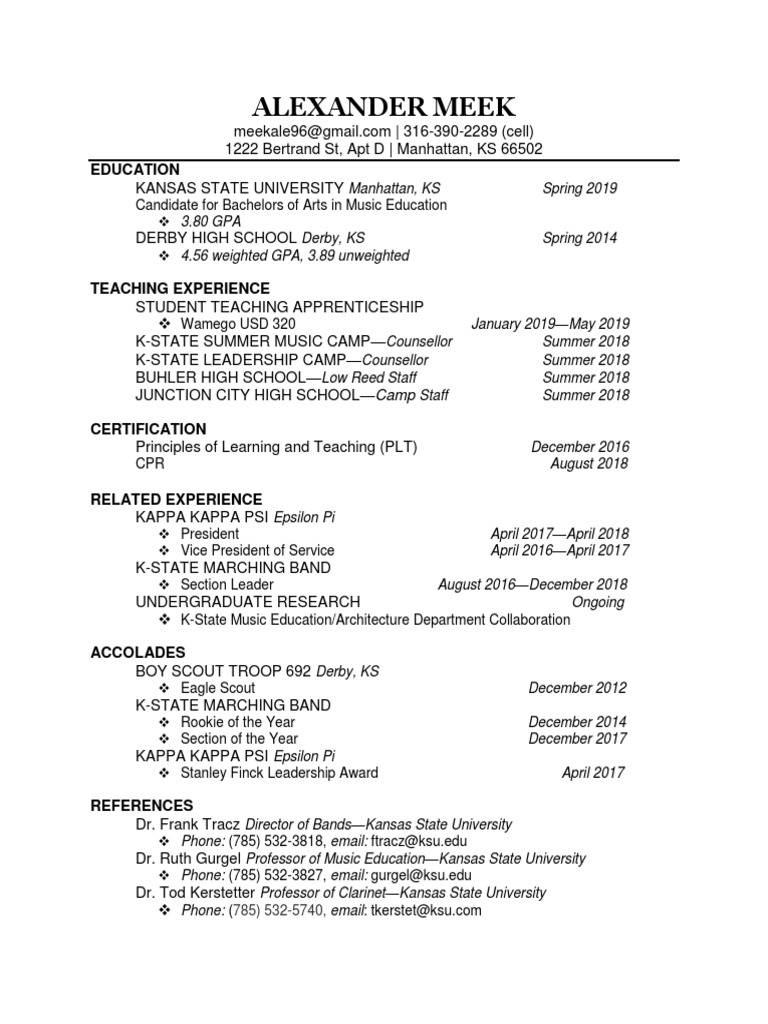 Alexander Meek Undergraduate Resume | PDF