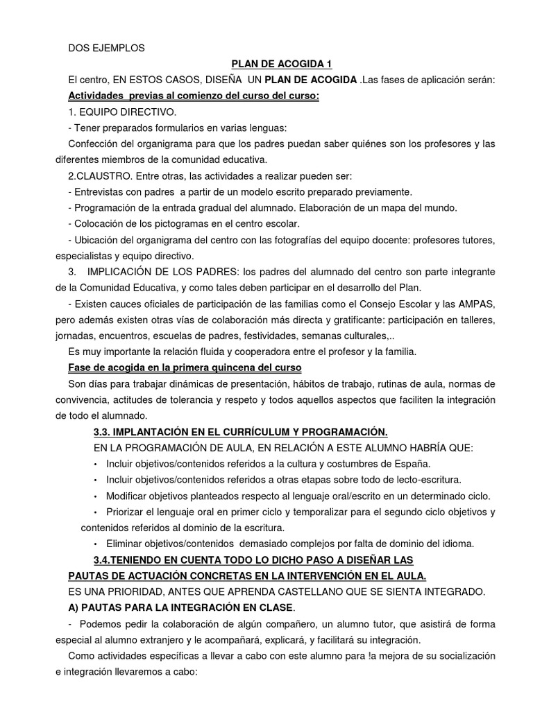Plan de Acogida | PDF | Evaluación | Consejero de la escuela