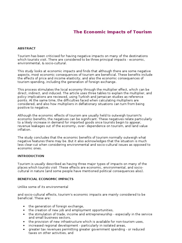 Economic Impact of Tourism | PDF | Fiscal Multiplier | Tourism
