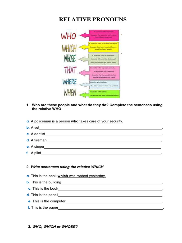 Relative Pronouns - Basic Exercises | PDF