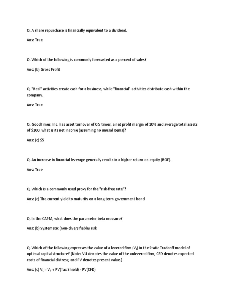 Corp Fin Test PDF | PDF | Cost Of Capital | Capital Structure