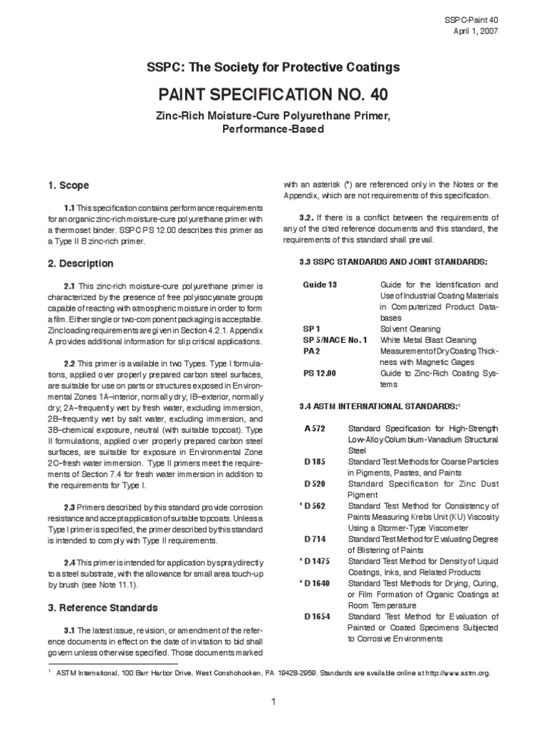 Paint Specification No. 40: Sspc: The Society For Protective Coatings ...