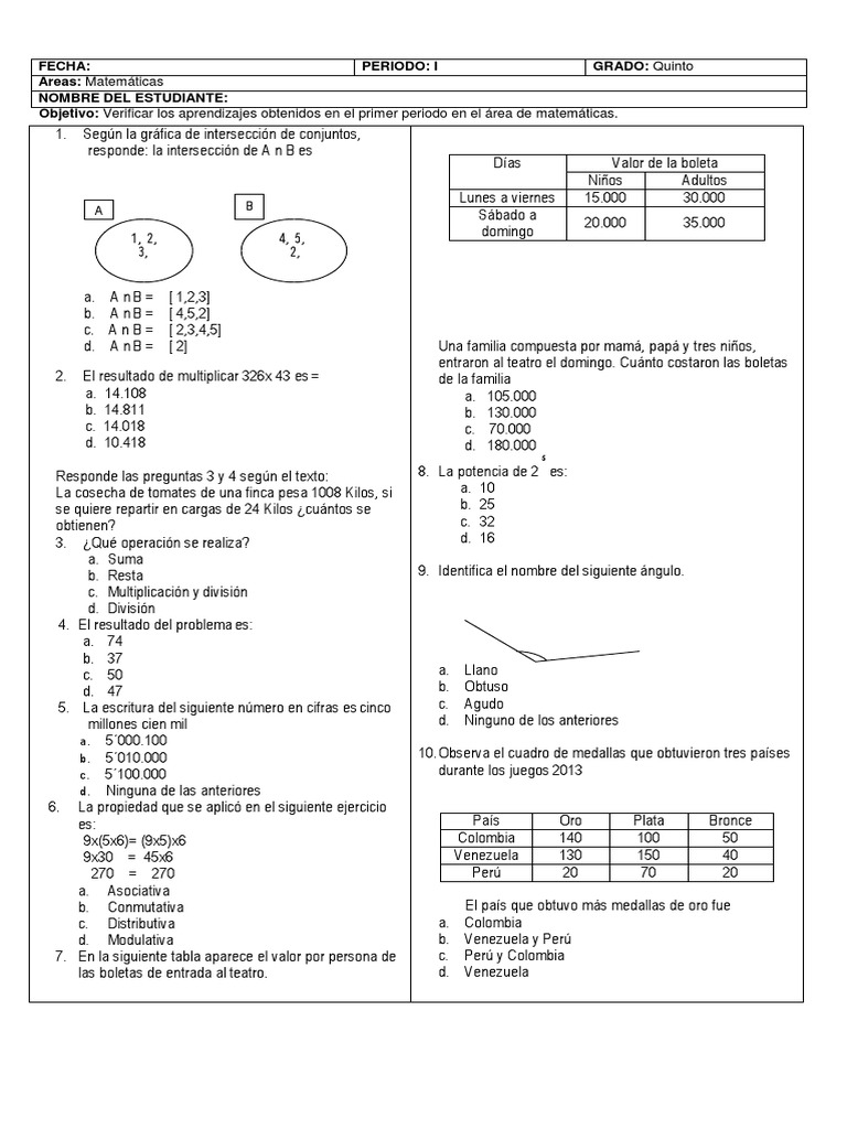 Matemáticas 5 Periodo I | PDF | Enseñanza de matemática