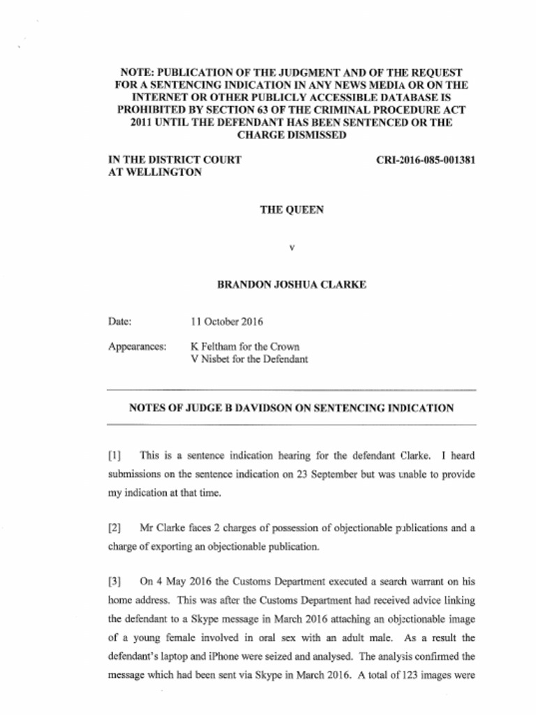 CLARKE, Brandon Joshua, 11-10-2016, Sentence Indication | PDF