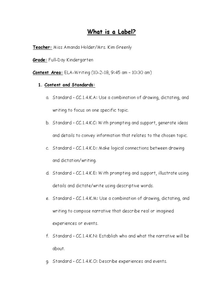 Label Lesson | PDF | Drawing | Kindergarten