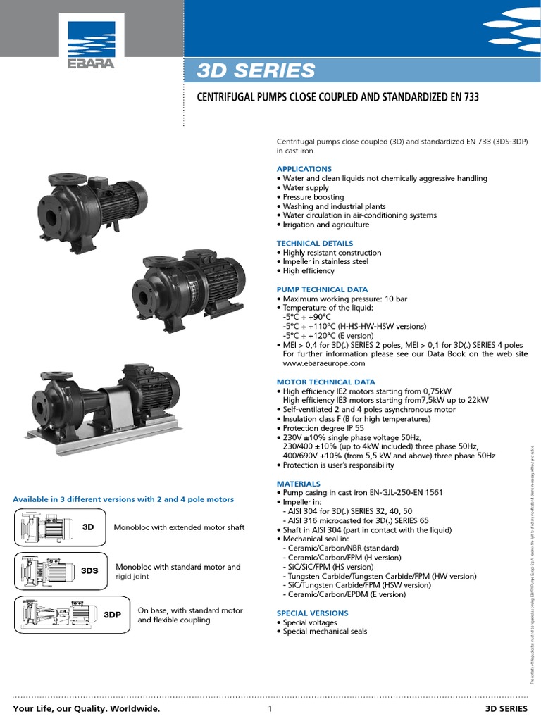 3D Series: Centrifugal Pumps Close Coupled and Standardized en 733 | PDF | Pump | Building ...