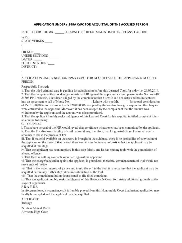 s.294 Application | PDF | Acquittal | Legal Procedure