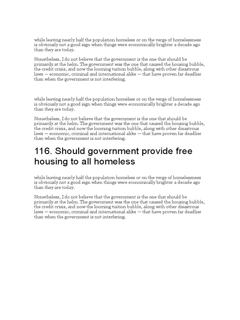 Should govt provide free housing for homeless | PDF | Right To Housing ...