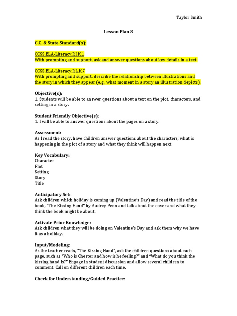 Lesson Plan 8 C.C. & State Standard(s) | PDF | Differentiated ...
