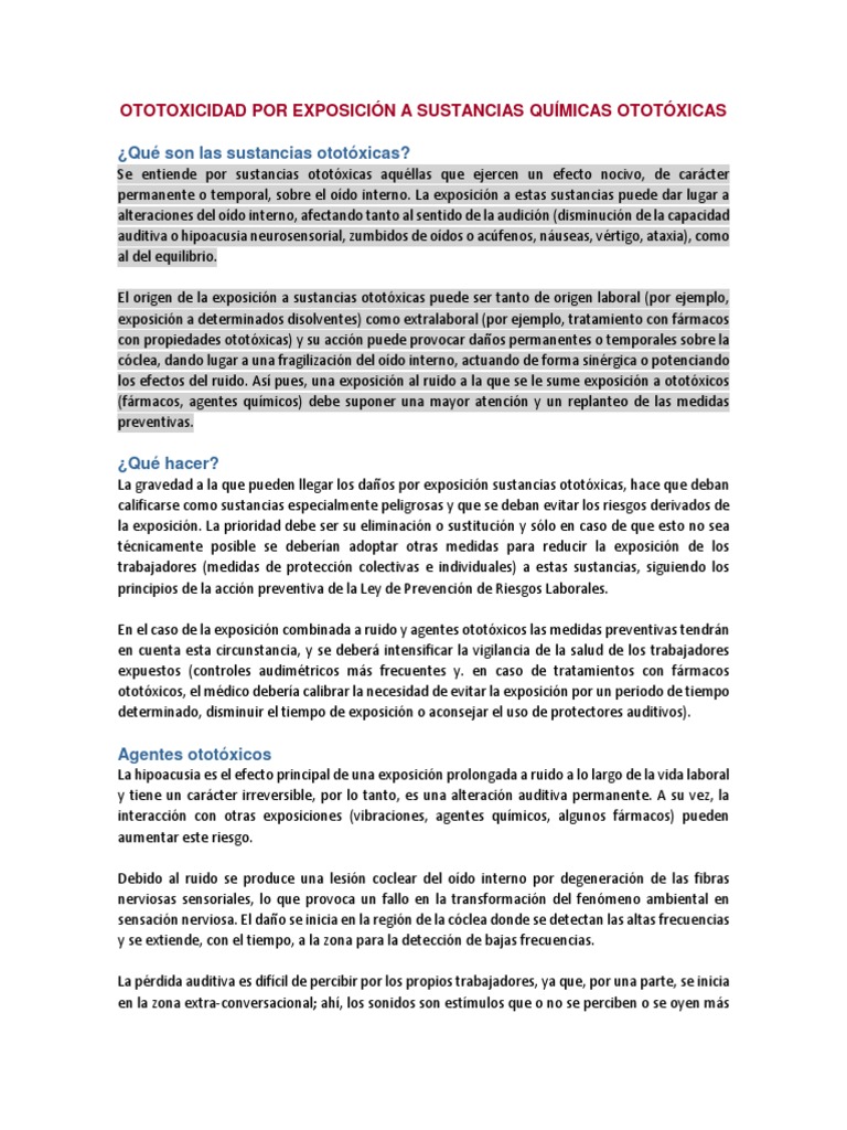 Ototoxicidad Por Exposición A Sustancias Químicas Ototóxicas | PDF ...