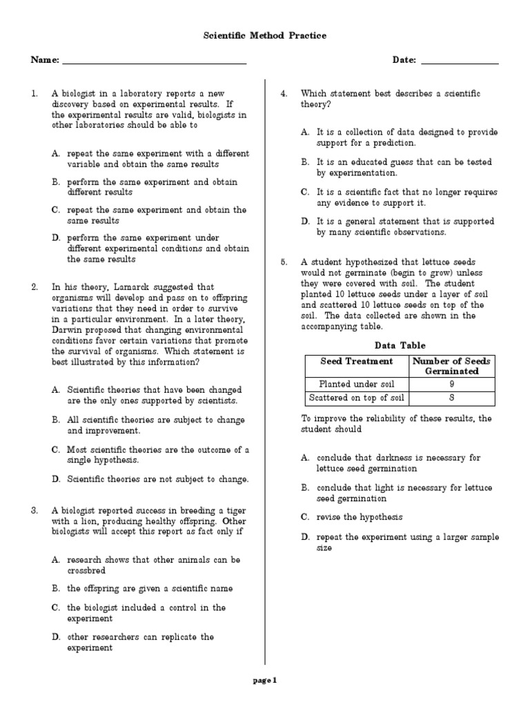 Scientific Method Regents Practice | PDF | Experiment | Hypothesis