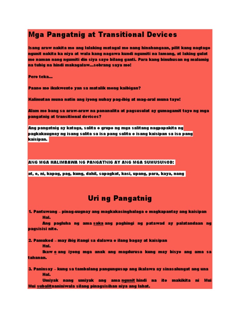 Mga Pangatnig at Transitional Devices | PDF