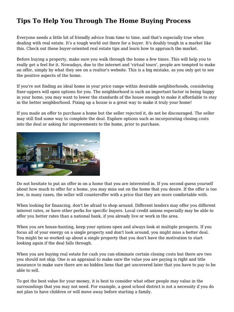 Tips To Help You Through The Home Buying Process | PDF | Real Estate ...