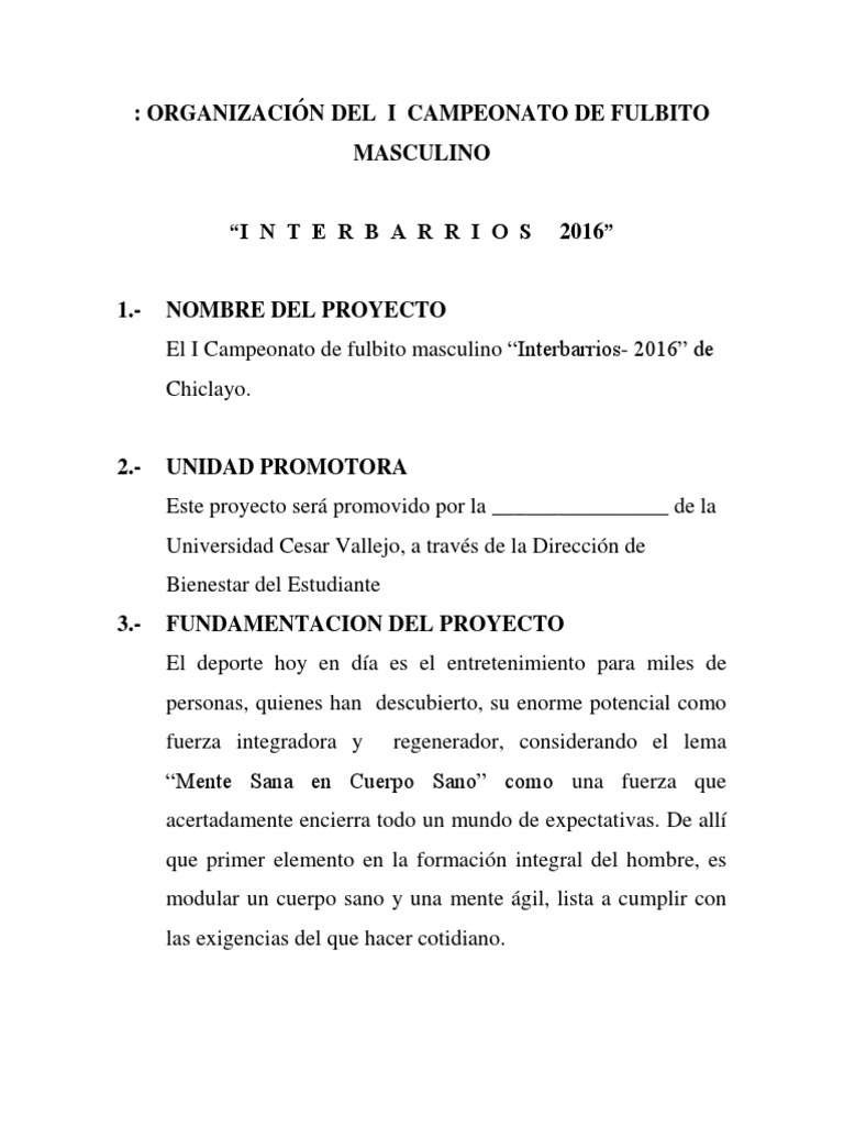 Proyecto Deportivo de Verano | PDF | Asociación de Futbol | Deportes
