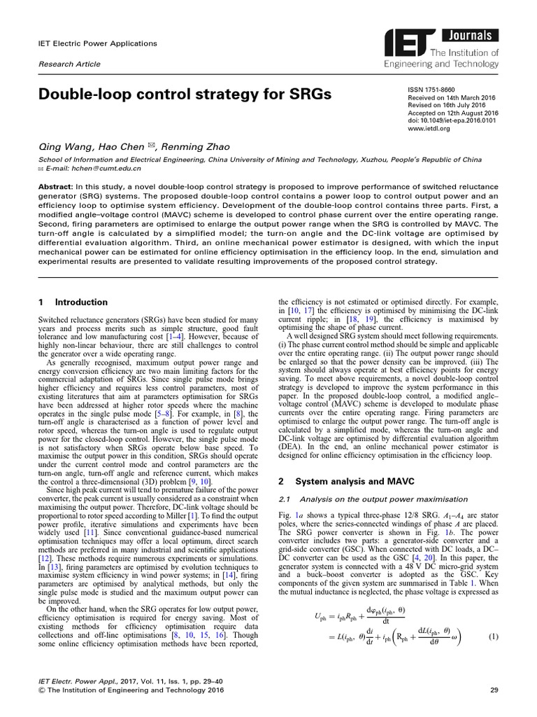 Double-Loop Control Strategy For SRGS: Qing Wang, Hao Chen, Renming Zhao | PDF | Mosfet ...