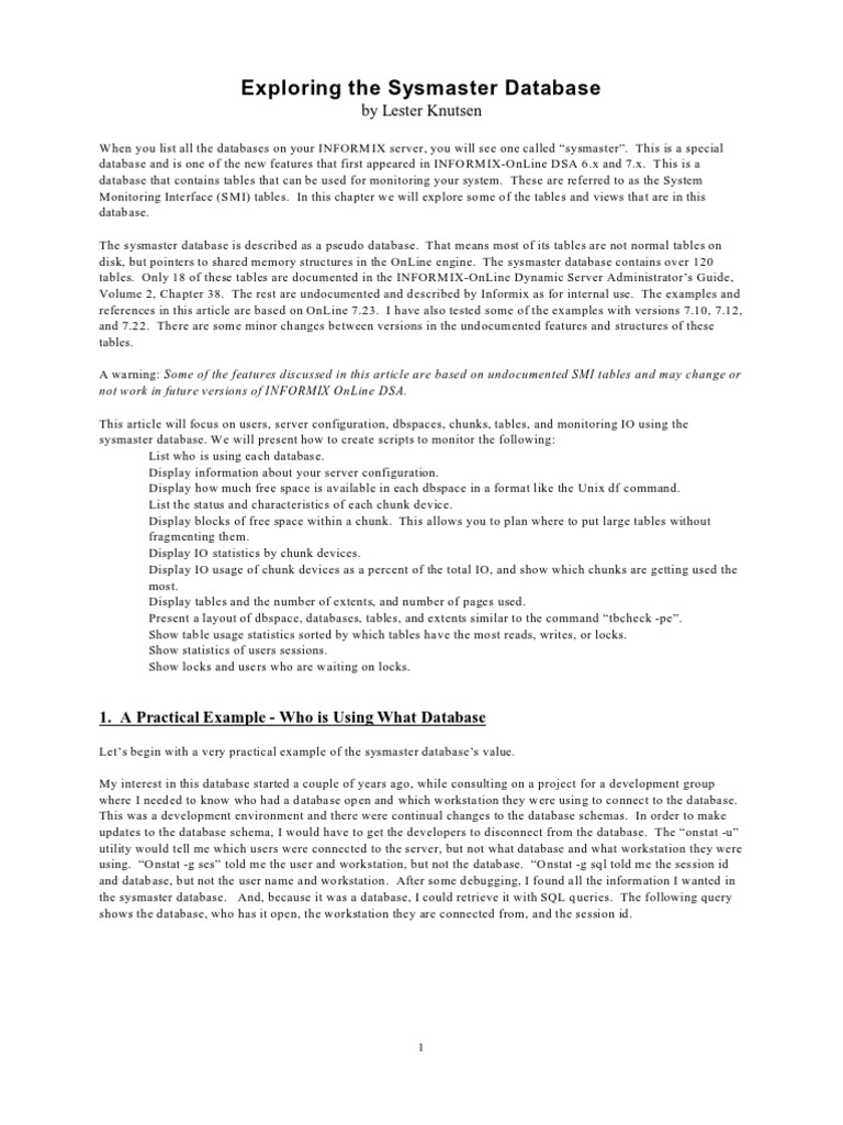 Sysmaster Database Insights | PDF | Databases | Database Index