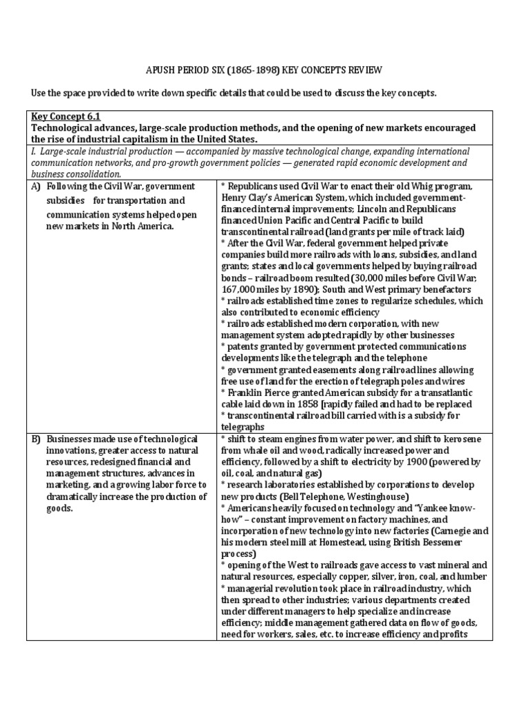 Period Six Key Concept Framework Filled in | PDF | People's Party ...
