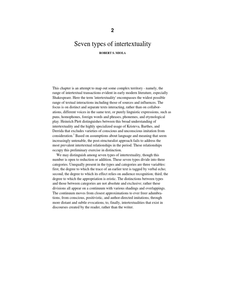 Seven Types of Intertextuality: Robert S. Miola | PDF | Intertextuality ...