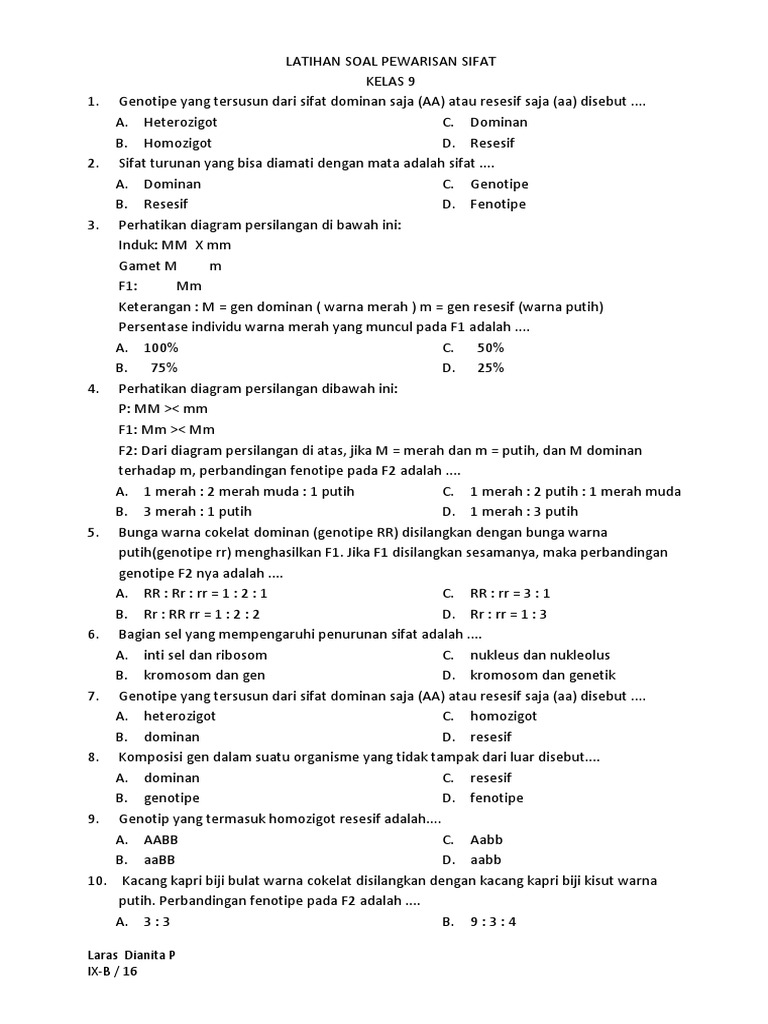 Latihan Soal Pewarisan Sifat | PDF