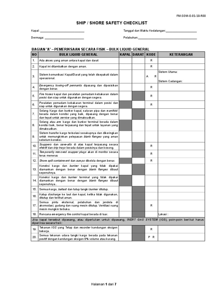 Fm-Som-E-01-10-R00 Ship Shore Safety Checklist | PDF