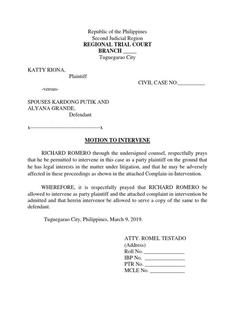 Motion to Intervene in Civil Case | PDF