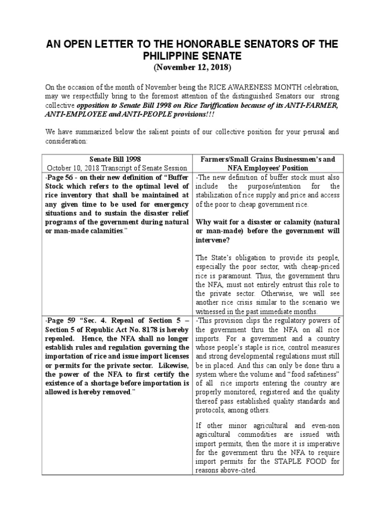 An Open Letter To The Honorable Senators of The Philippine Senate | PDF ...