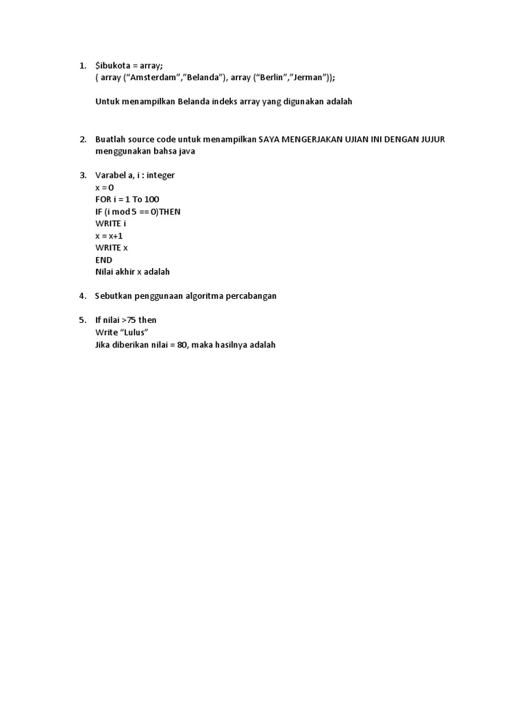 Soal Essay Pemrograman Dasar | PDF