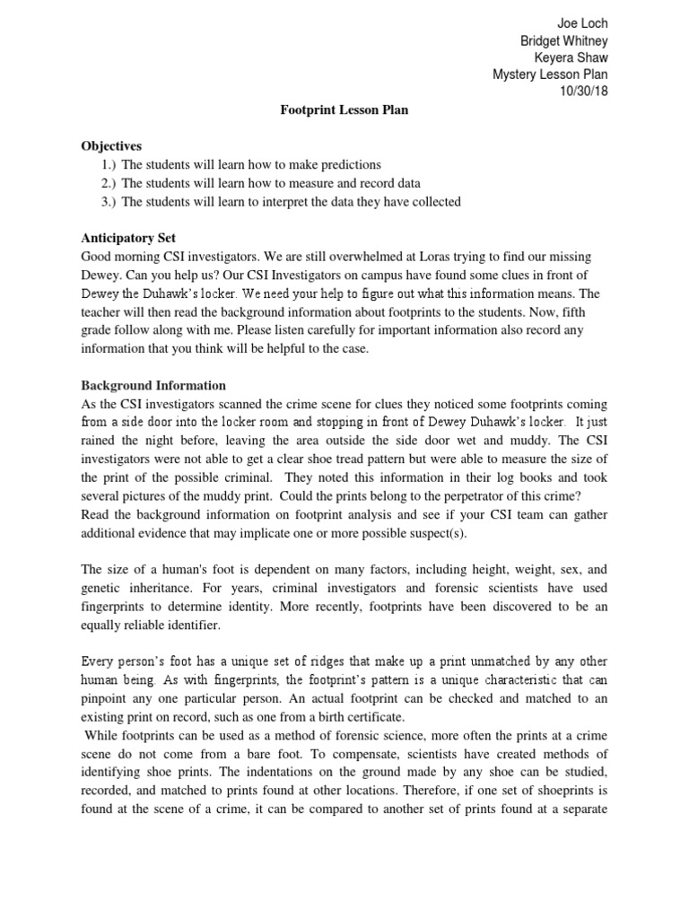 Footprint Lesson 1 | PDF | Forensic Science | Crime Scene
