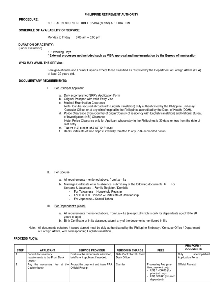 SRRV Application | PDF | Travel Visa | Identity Document
