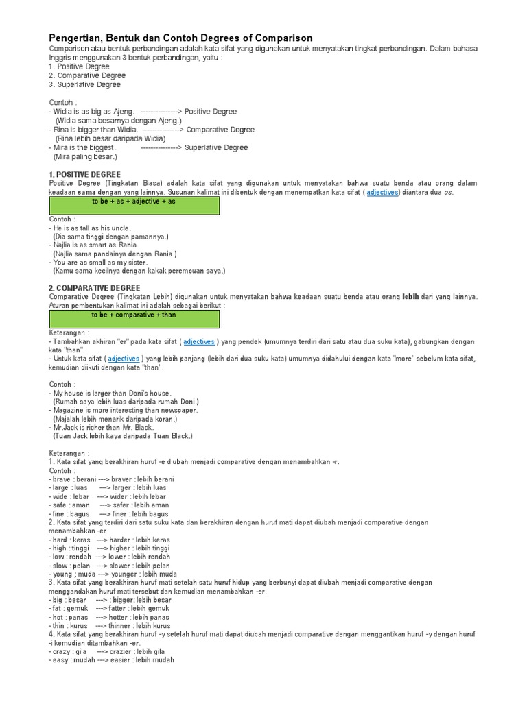 Pengertian, Bentuk Dan Contoh Degrees of Comparison | PDF