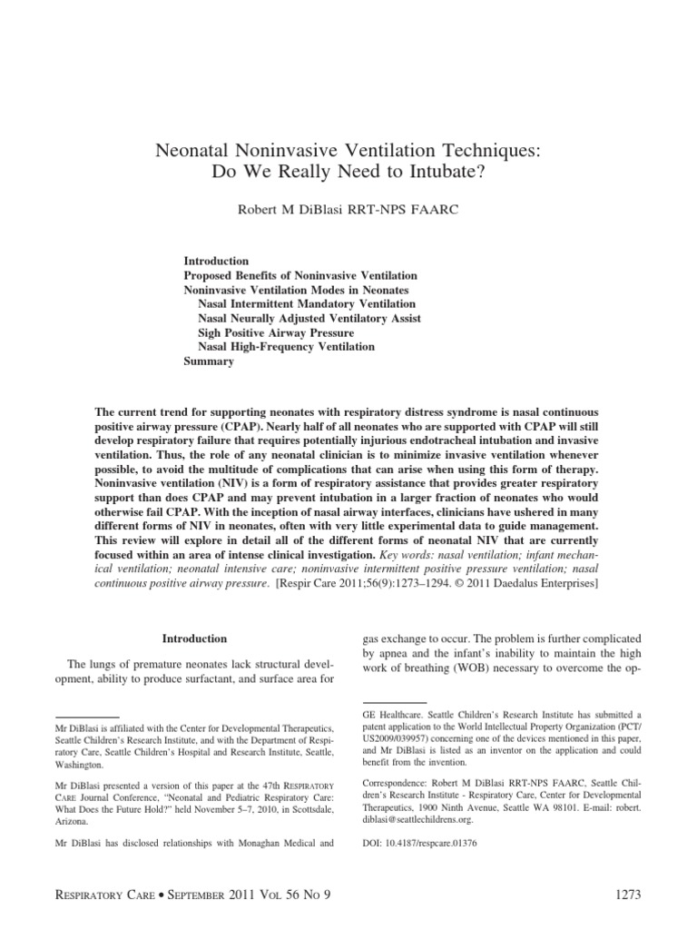 Neonatal Noninvasive Ventilation Techniques: Do We Really Need To ...