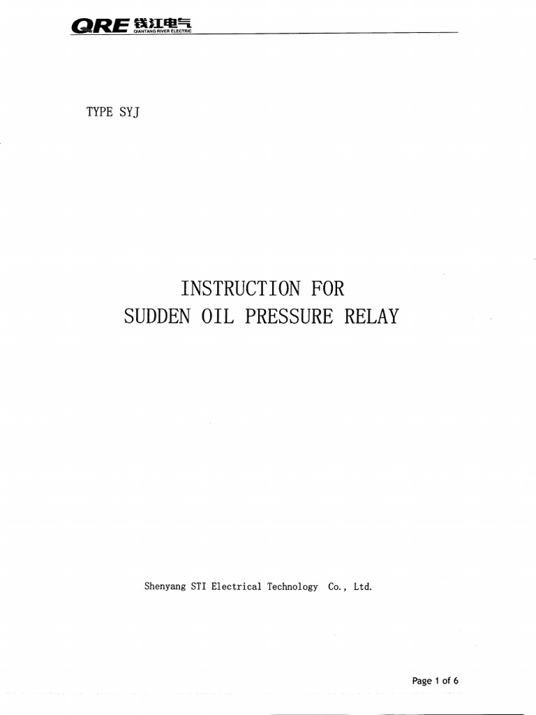 1.9 Sudden Oil Pressure Relay Operation Instruction | PDF