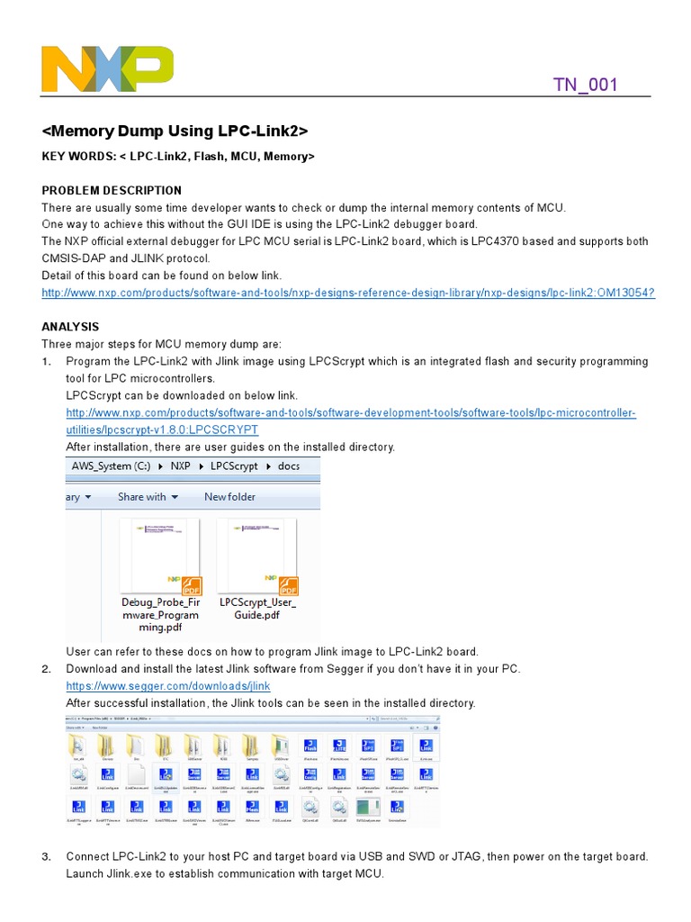 TN001 - MCU Memory Dump Using LPC-Link2 | PDF | Microcontroller | Computer Engineering
