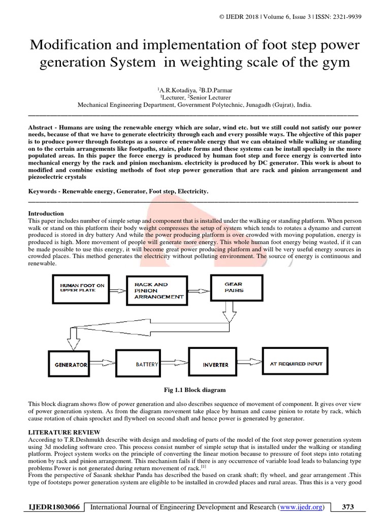 Modification and Implementation of Foot Step Power Generation System in ...