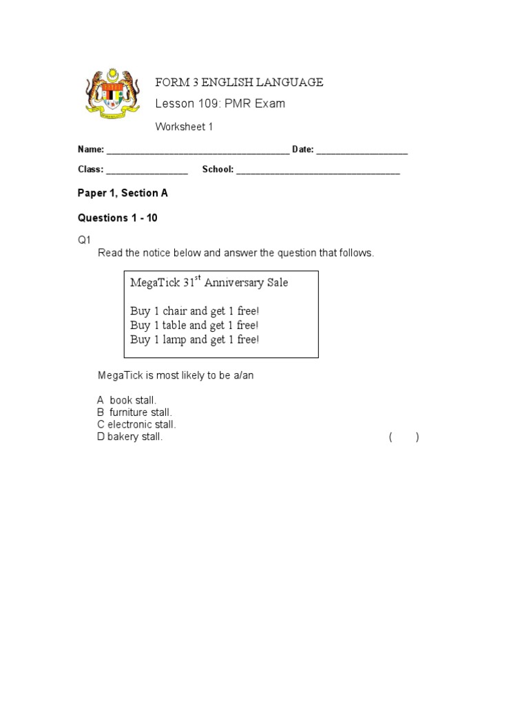 Preparing for the PMR English Language Exam: A Guide to Mastering Paper ...