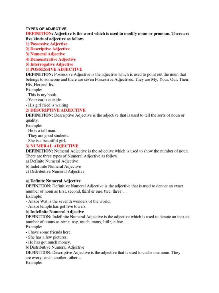 Adjectives | PDF | Grammatical Number | Adjective